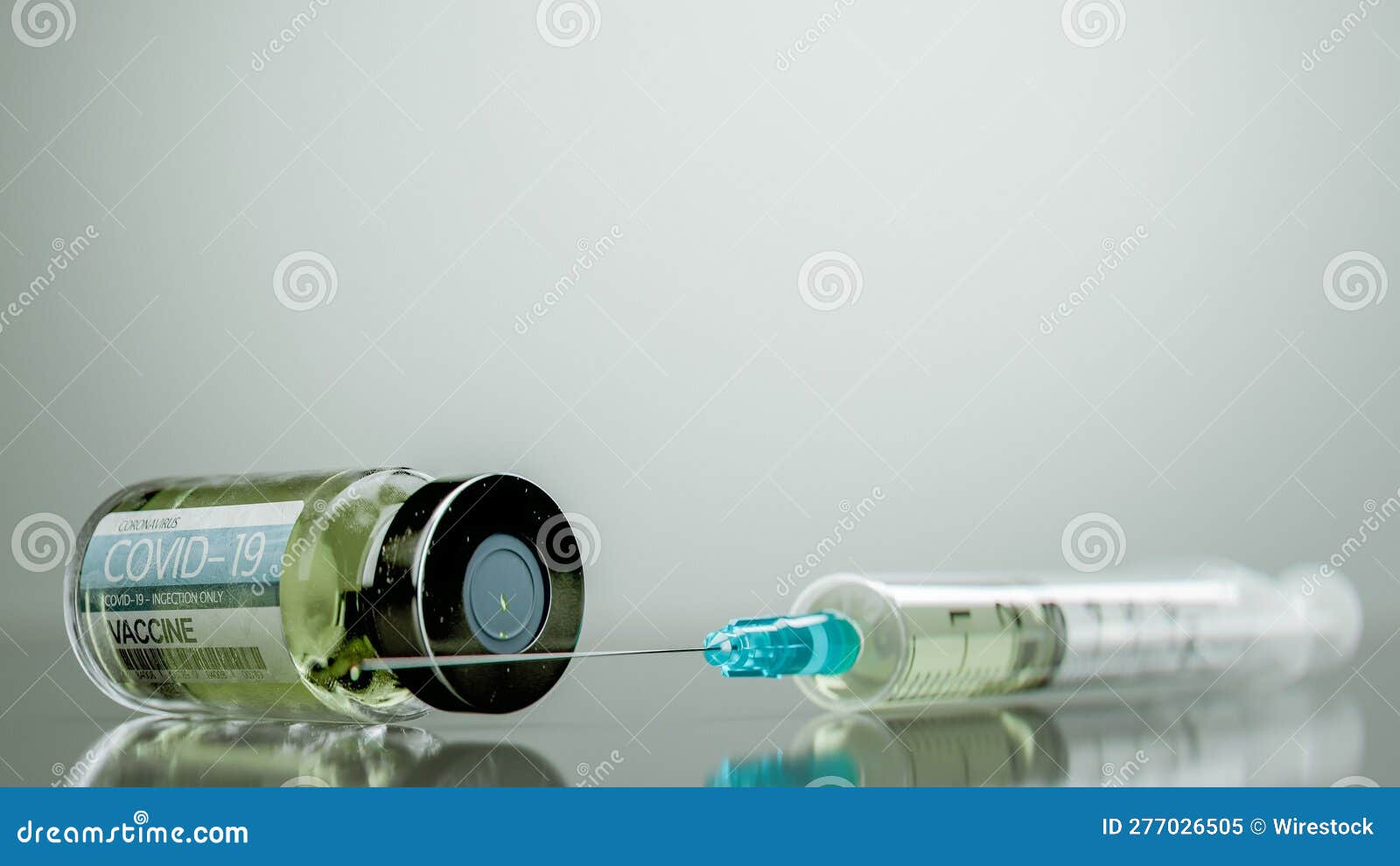 3D Rendering of a Syringe and Vial of a Vaccine Against a Solid Gray ...