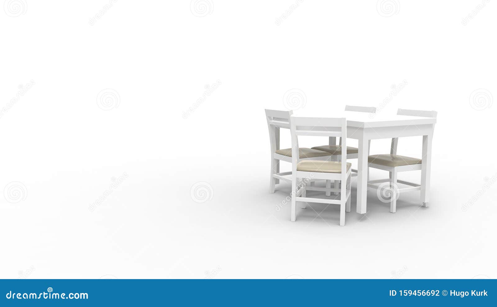 3d Rendering of a White Table and Chairs Isolated in White Studio ...