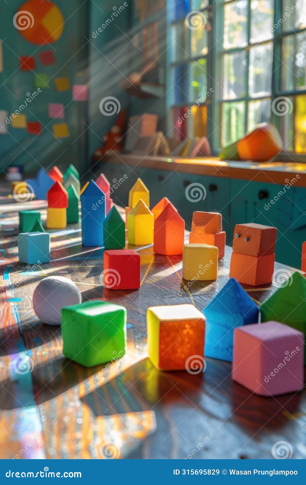 3D Rendering of a Table Full of Colorful 3D Shapes Stock Illustration ...