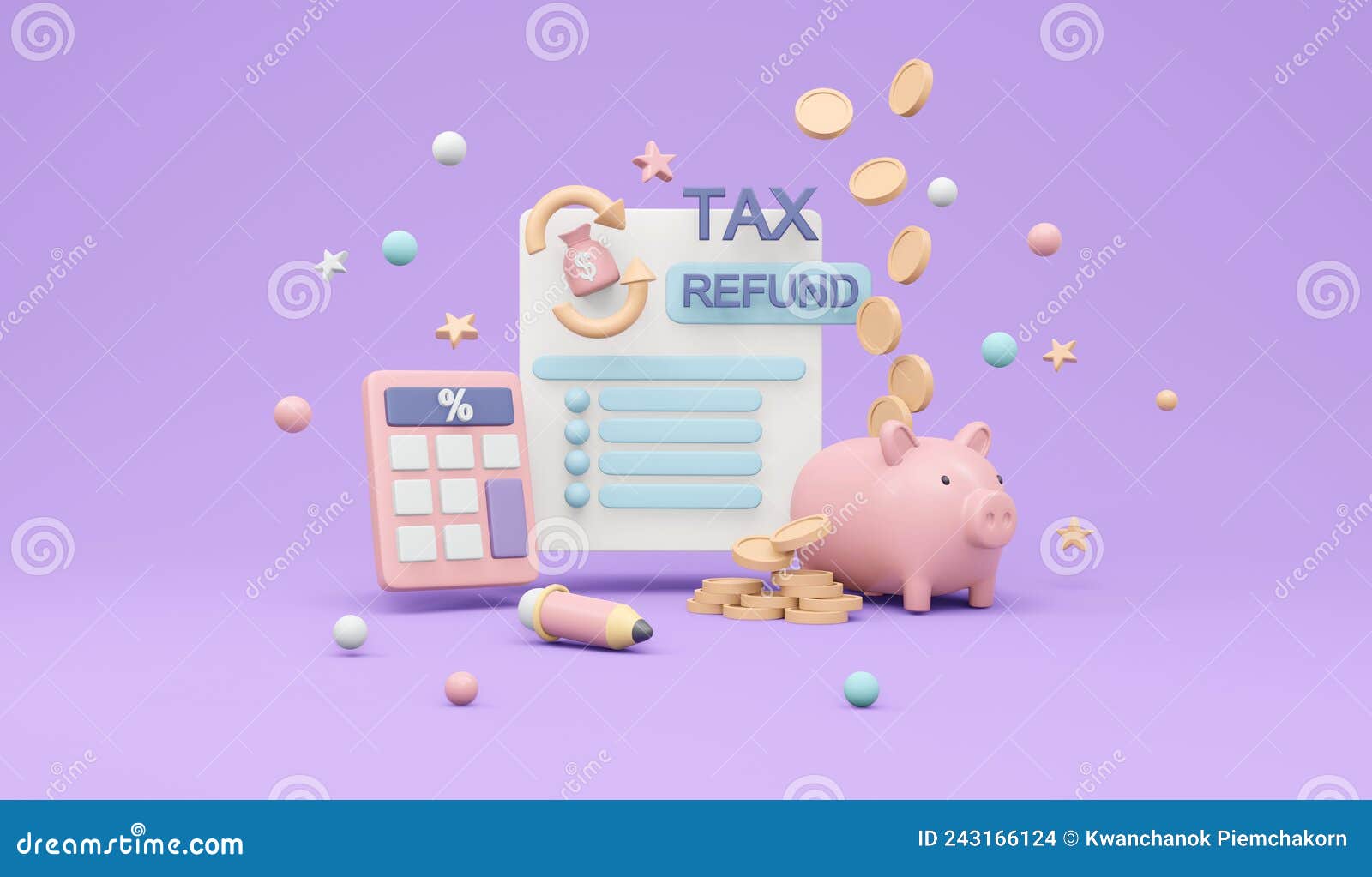3D Rendering of Tax Return Form Document Paper with Money Elements ...