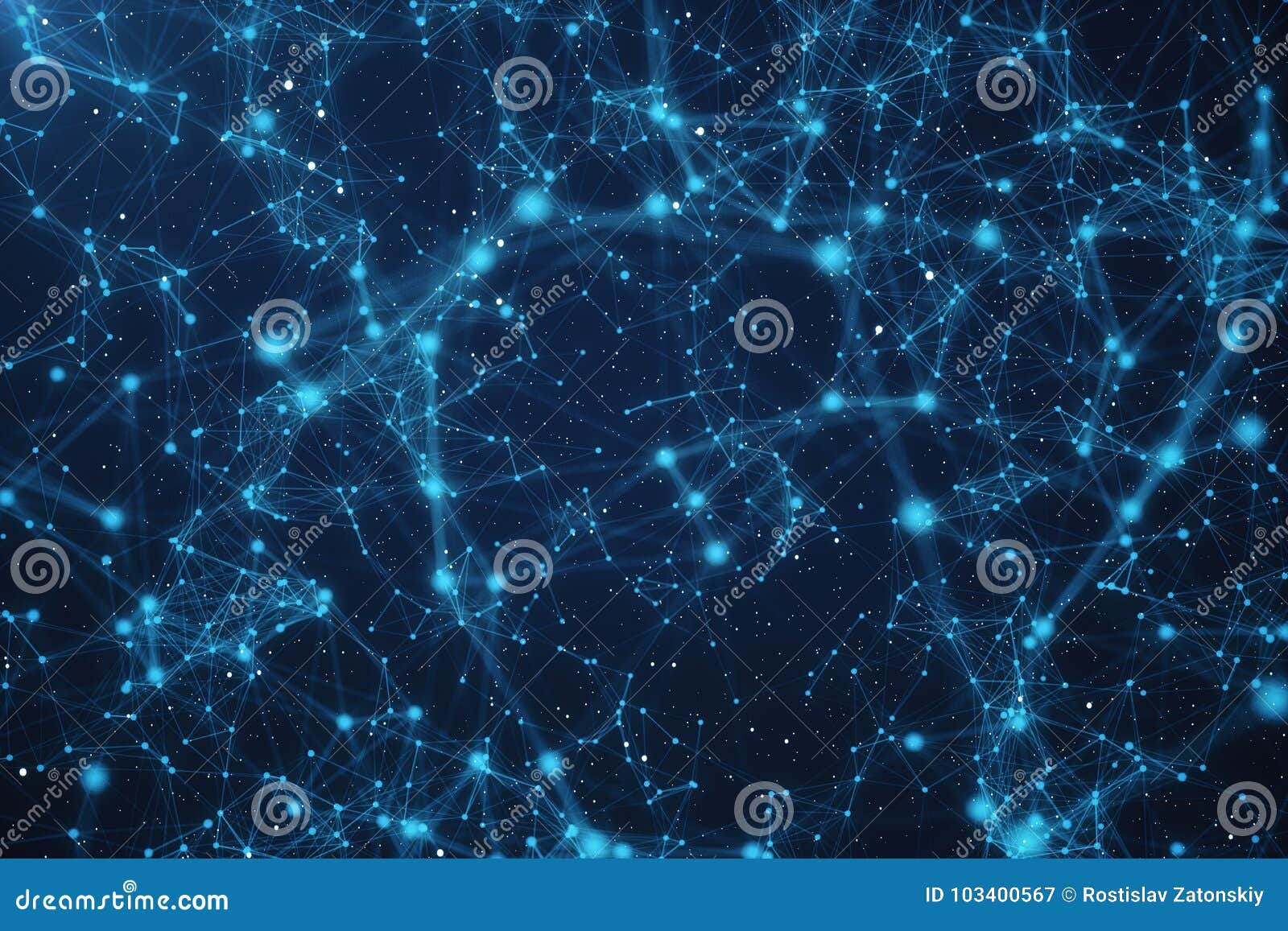 3D Rendering Technological Connection Futuristic Shape, Blue Dot ...