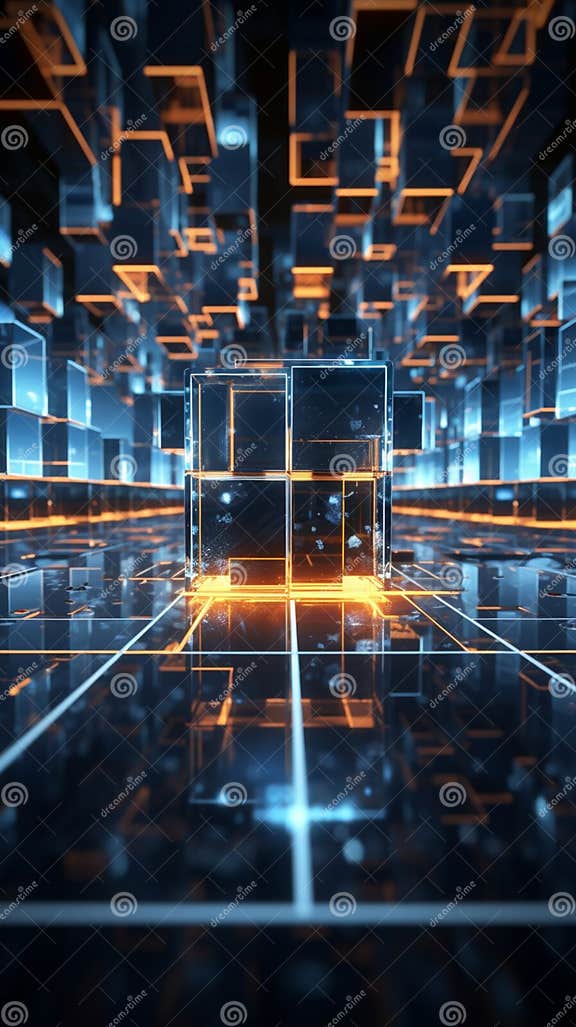 A 3D Rendering of a Technology Cube Set Against a Cyberspace Background Stock Illustration ...