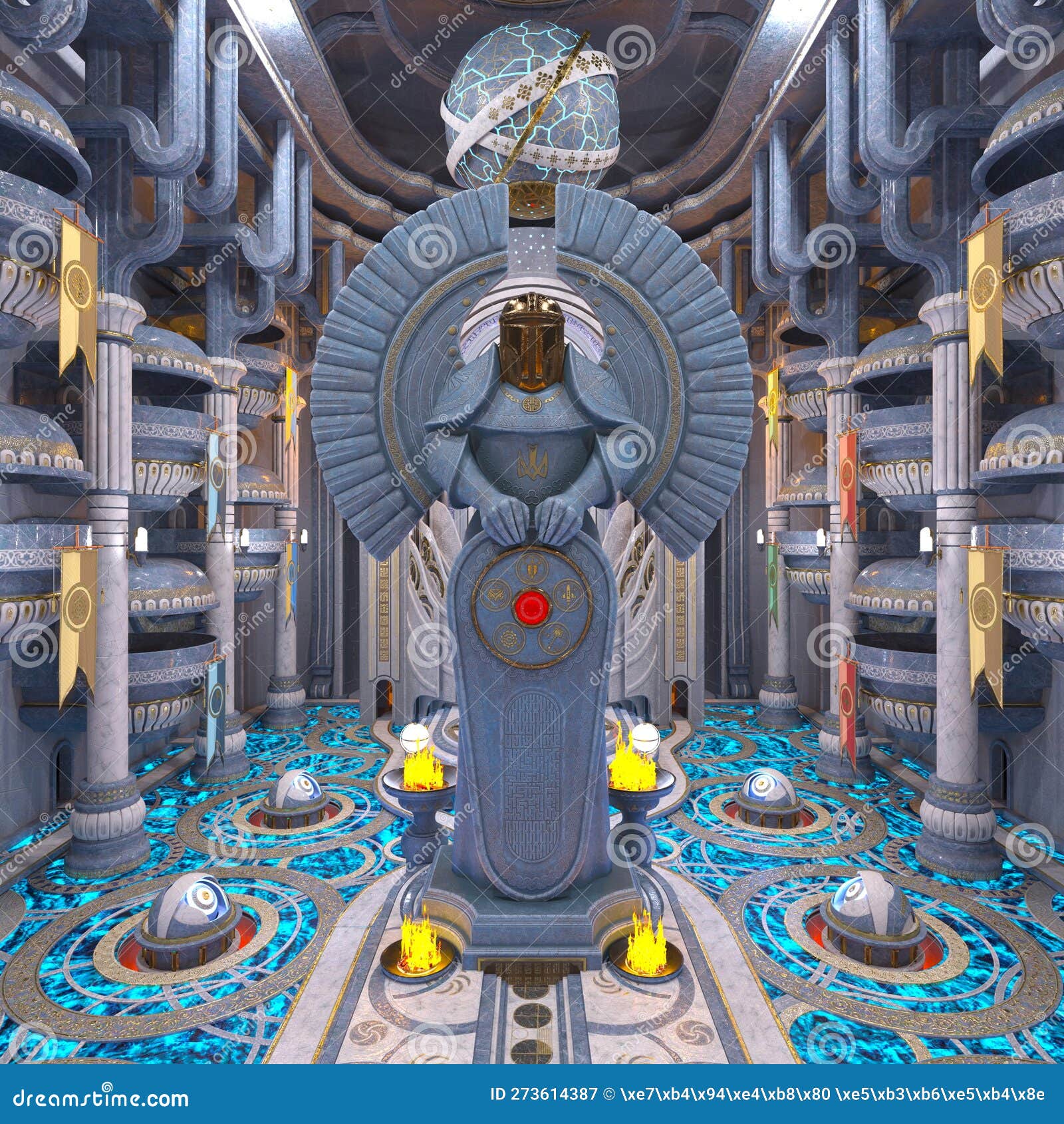 3D Rendering of the Temple with Huge Sculptures Stock Illustration ...