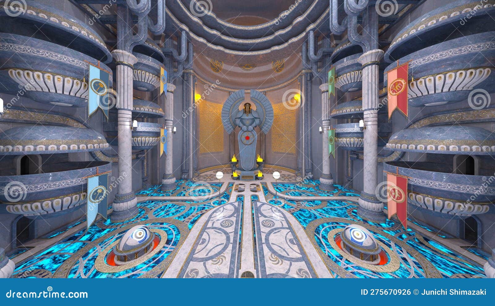 3D Rendering of the Temple with Huge Sculptures Stock Illustration ...