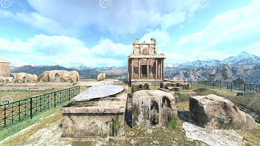 3D Rendering of the Temple Ruins at the Summit Stock Illustration ...