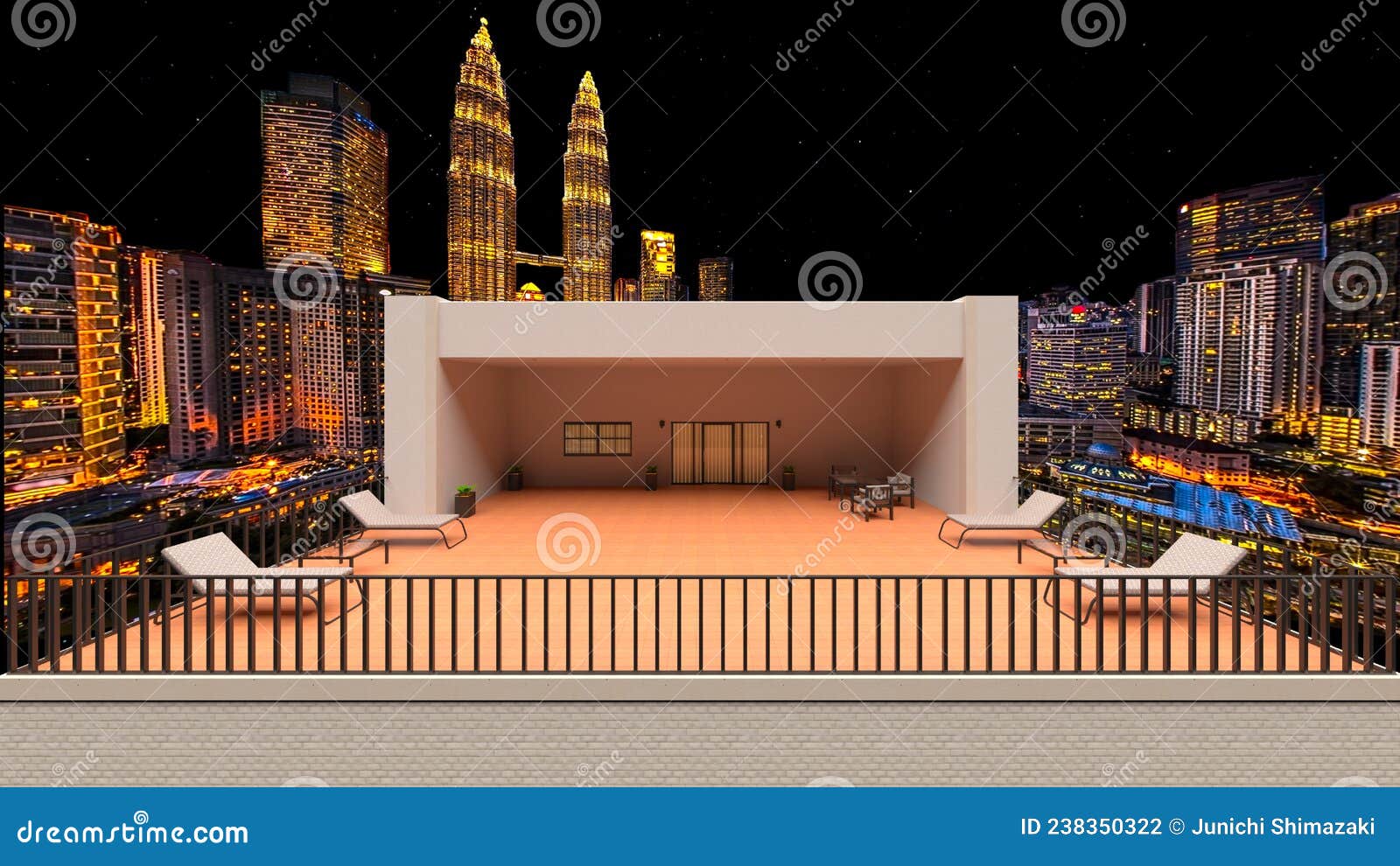3D Rendering of the Terrace with Night View Stock Illustration ...