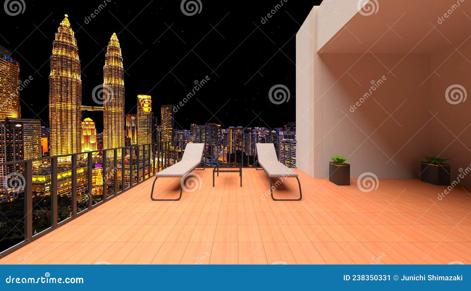 3D Rendering of the Terrace with Night View Stock Illustration ...