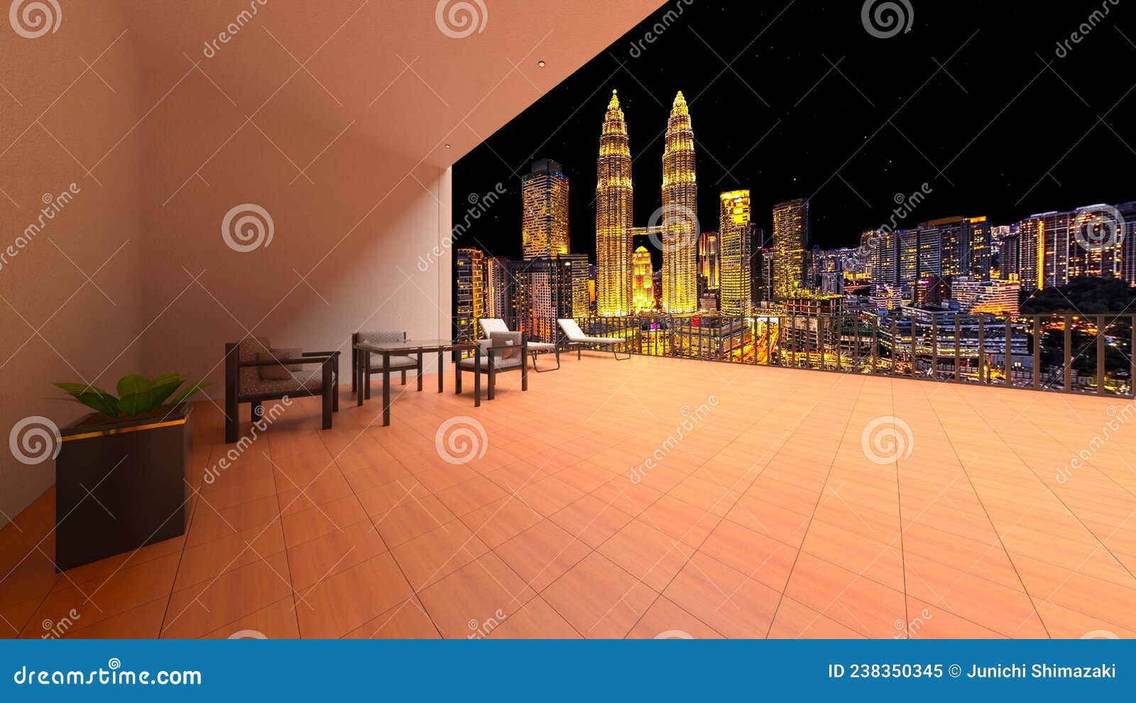 3D Rendering of the Terrace with Night View Stock Illustration ...