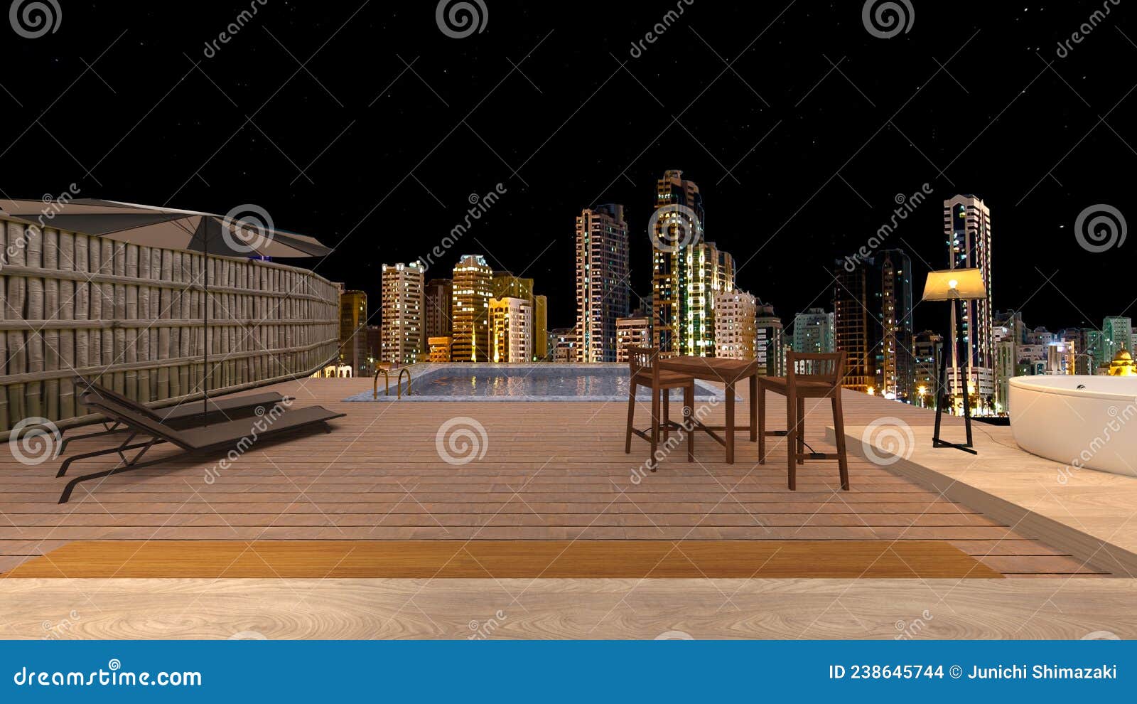 3D Rendering of the Terrace with Night View Stock Illustration ...