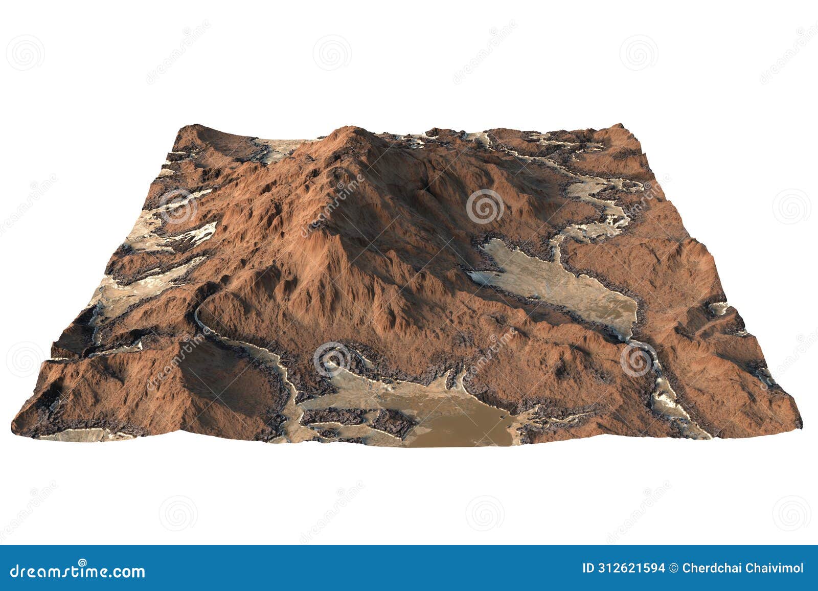 3D Rendering of the Terrain Consists of Mountains and Streams. Stock ...