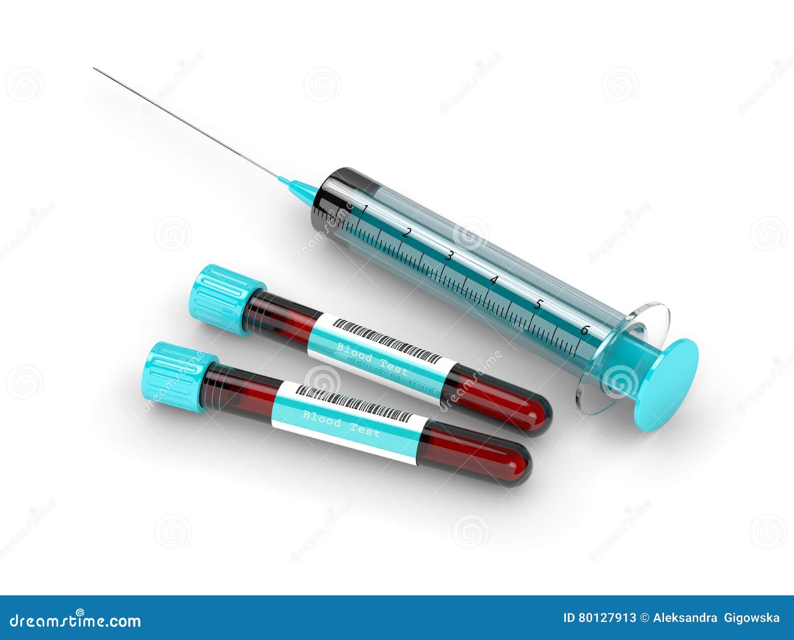 3D Rendering of Test Tube Blood Sample and Syringe Stock Illustration ...