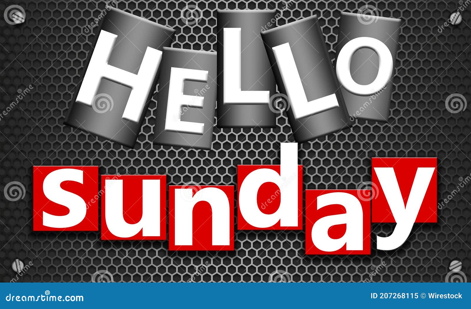 3D Rendering of a Text Hello Sunday on Mesh Hexagon Background Stock ...