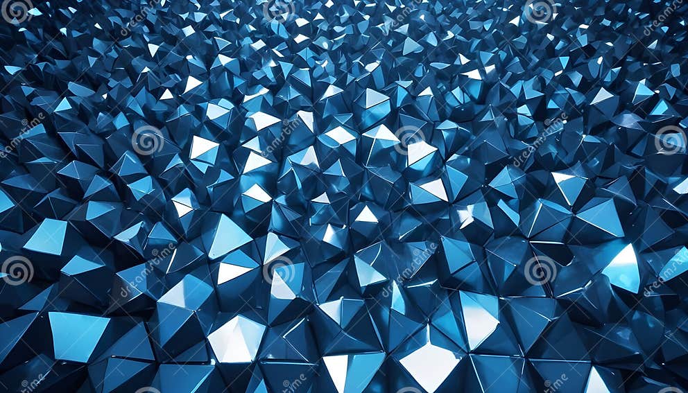 3D Rendering of a Textured Surface Composed of Metallic Blue Triangular ...