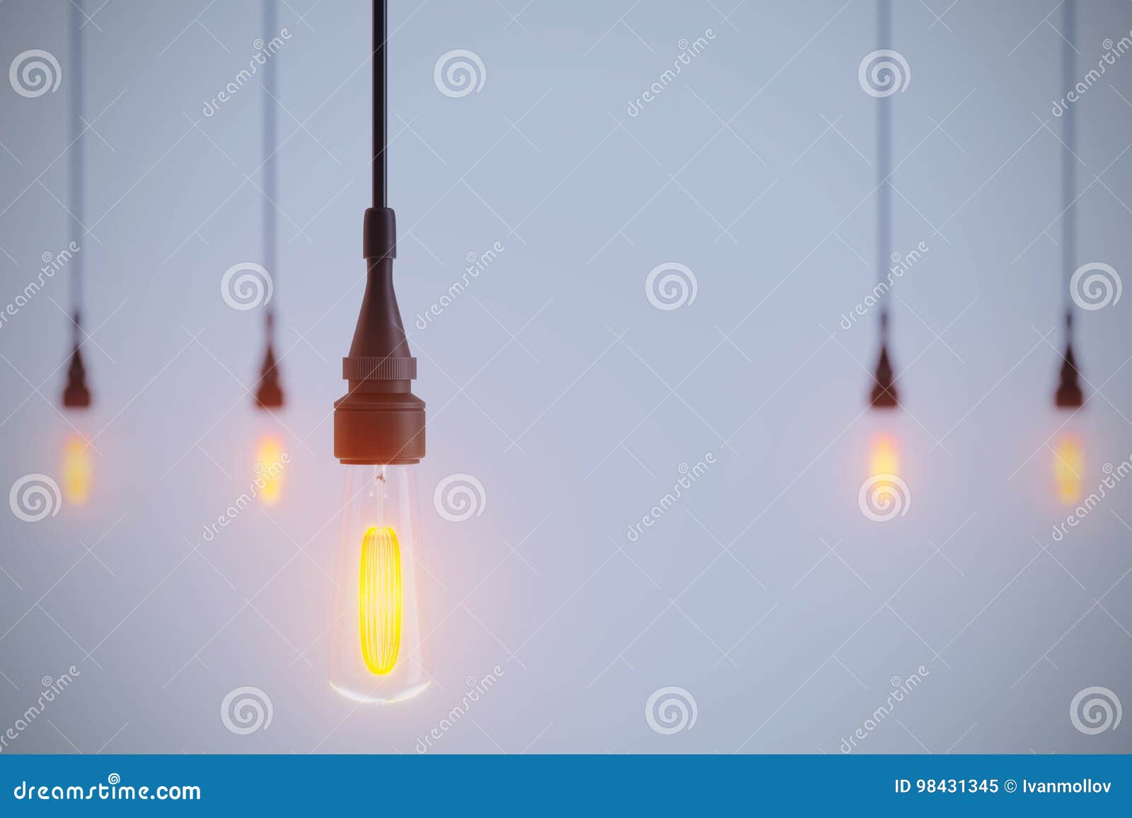 3D Rendering of Thin Light Bulbs Hanging on Cable Stock Illustration ...