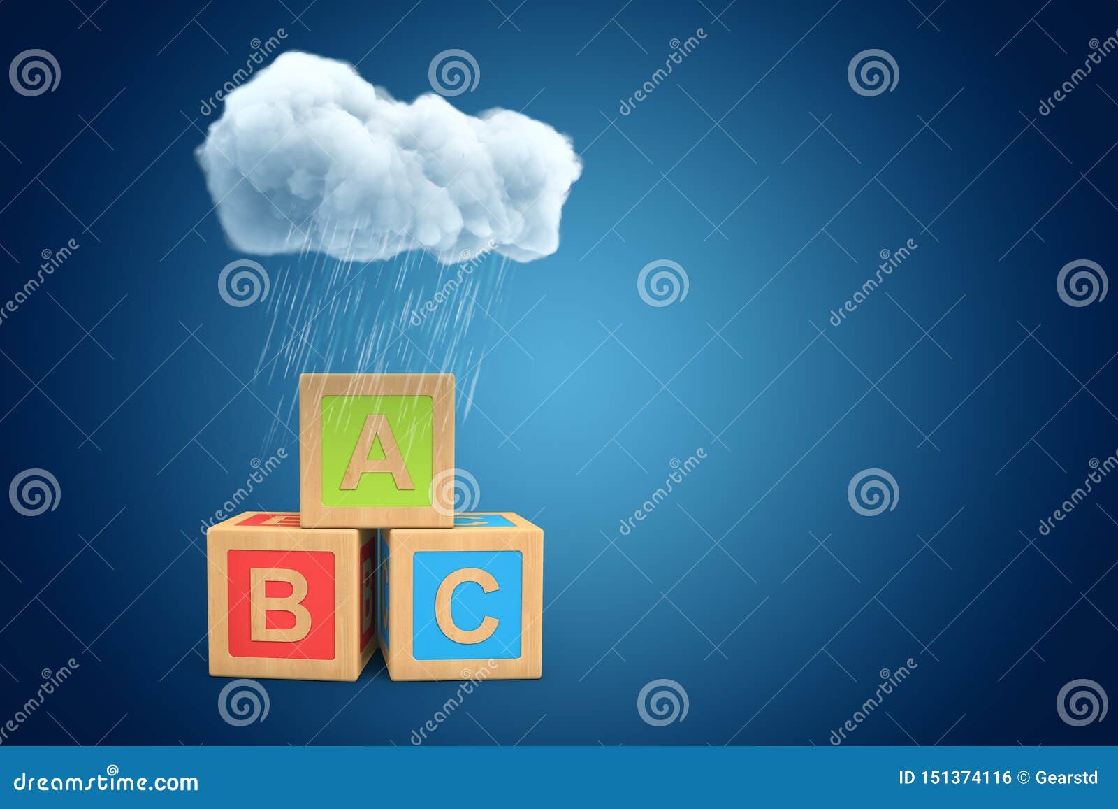 3d Rendering of Three ABC Blocks Standing Under Raining Cloud on Blue ...