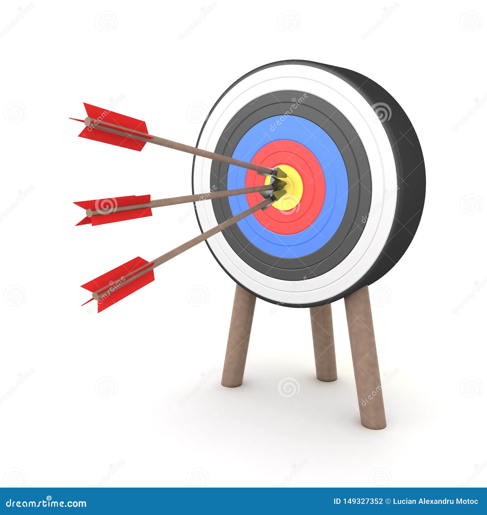 3D Rendering of Three Arrows Hitting the Middle of a Target Stock ...