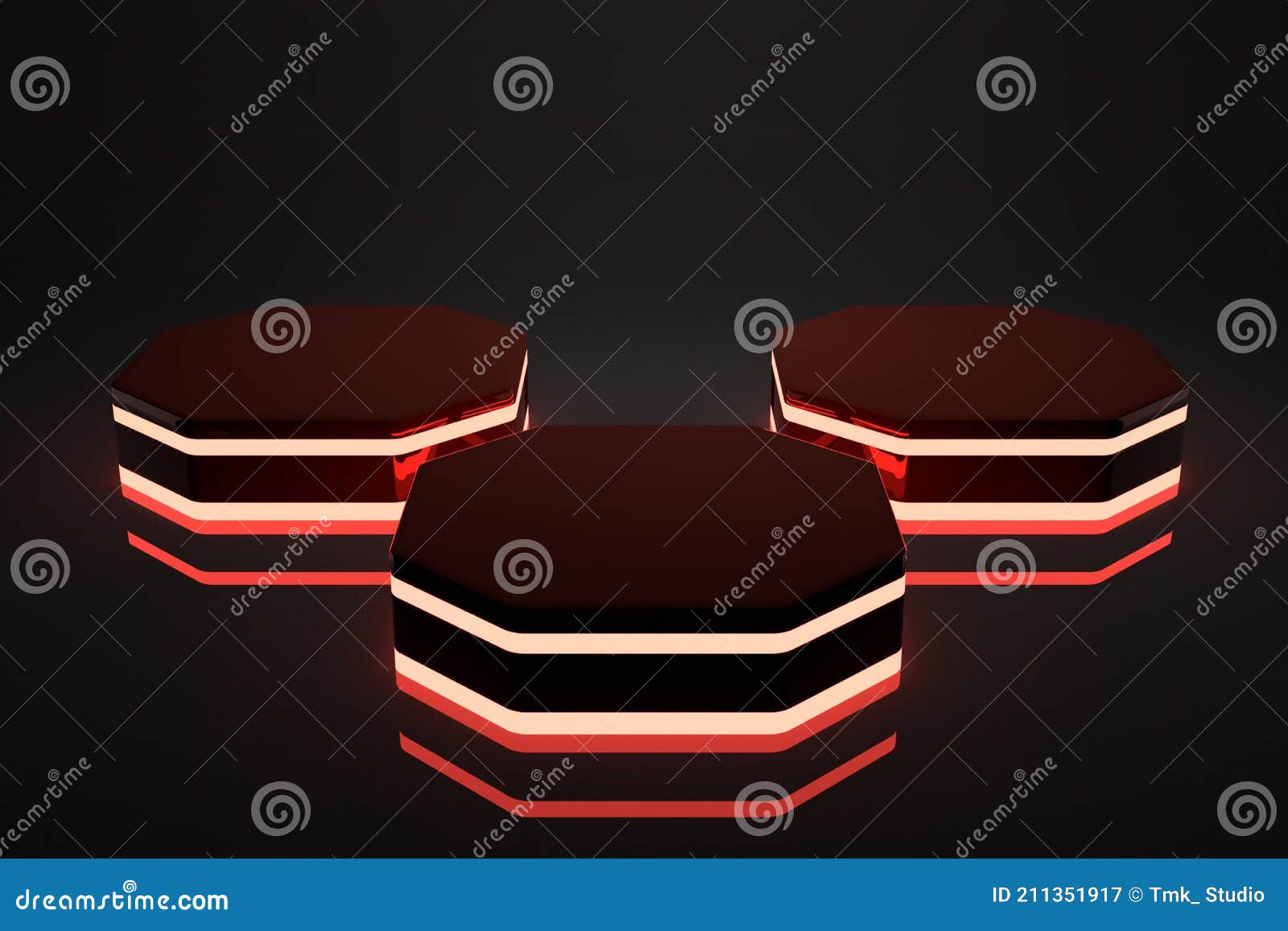 3D Rendering Three Biggest Neon Octagon Light Three Display Background ...