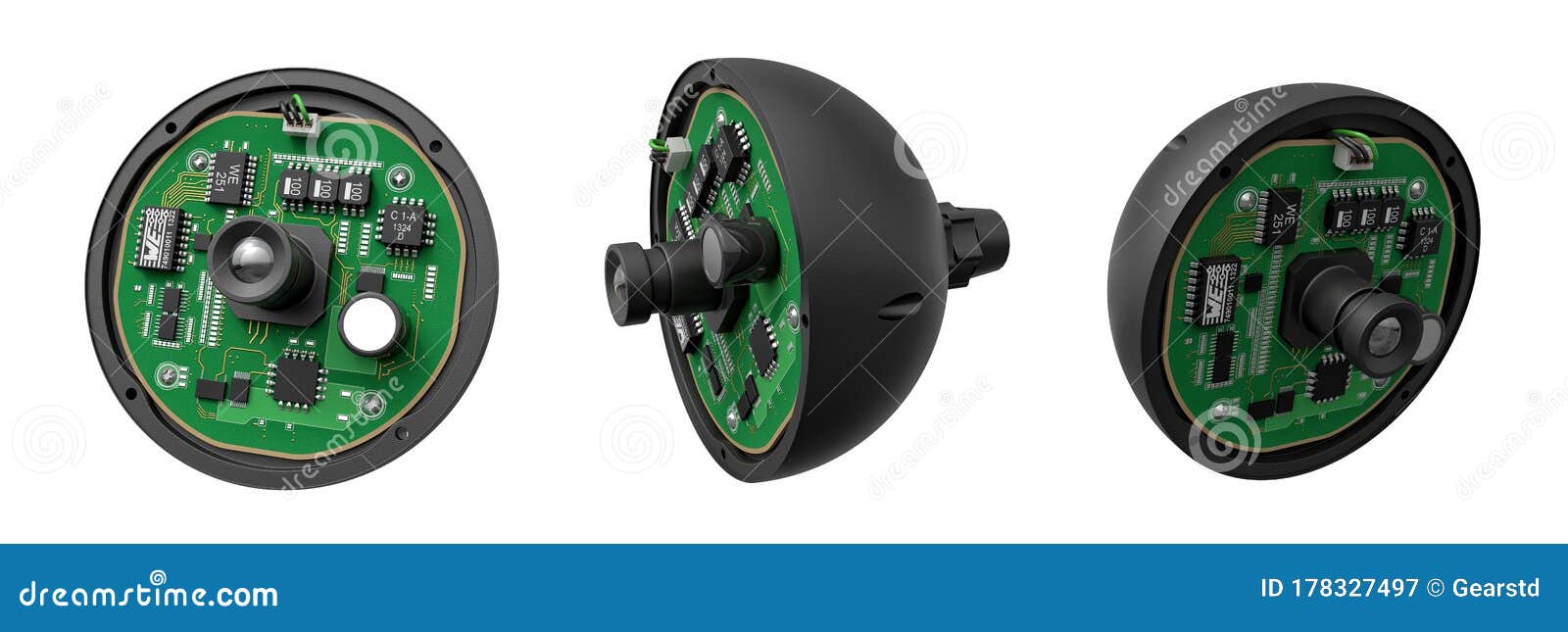 3d Rendering of Three Black Round Web Cameras Isolated on White ...