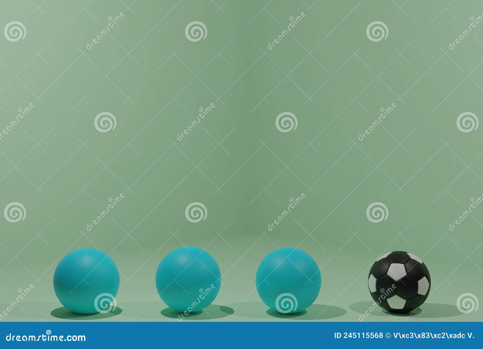 3d Rendering Three Blue Balls and a Soccer Ball on a Blue Background ...