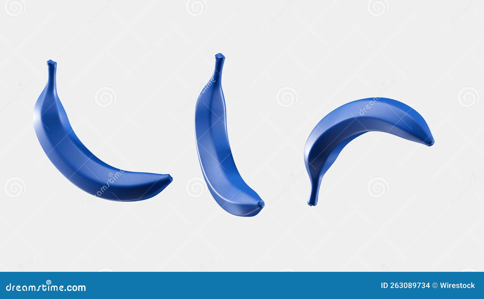 3d Rendering of Three Blue Bananas on White Background Stock ...