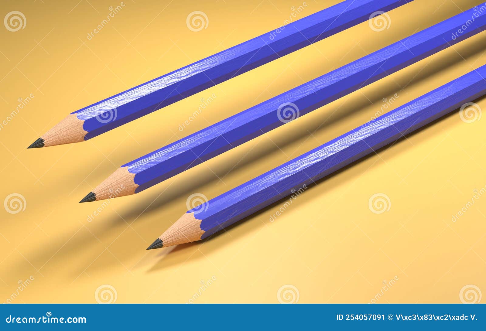 3d Rendering of Three Blue Pencils on a Yellow Background Stock Image ...