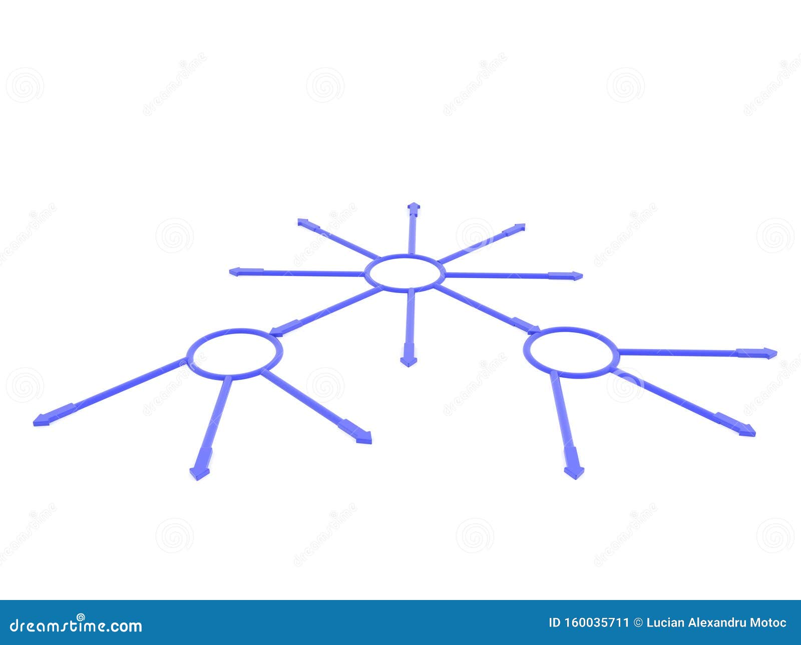 3D Rendering of Three Circles Connected by Arrows Stock Illustration ...