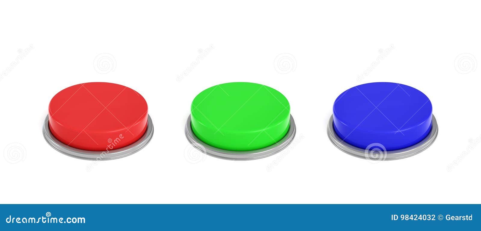 3d Rendering of Three Colorful Push Buttons, a Red, a Blue and a Green ...