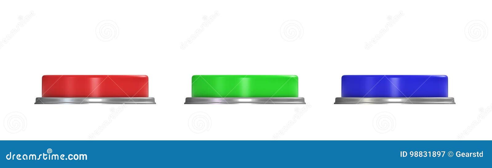 3d Rendering of Three Colorful Push Buttons, a Red, a Blue and a Green ...