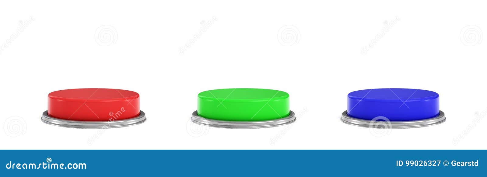 3d Rendering of Three Colorful Push Buttons, a Red, a Blue and a Green ...