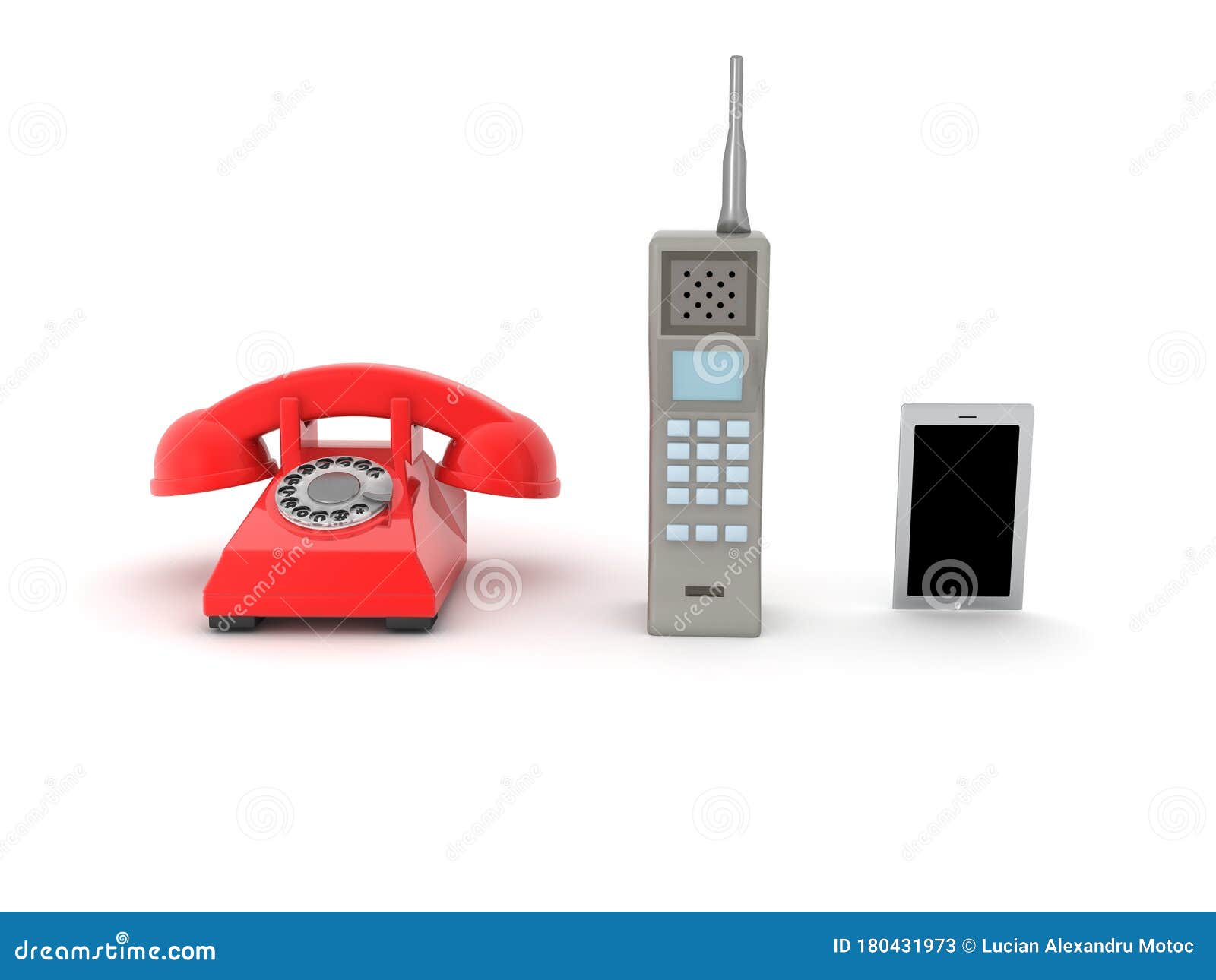 3D Rendering of Three Different Generations of Telephones Stock ...