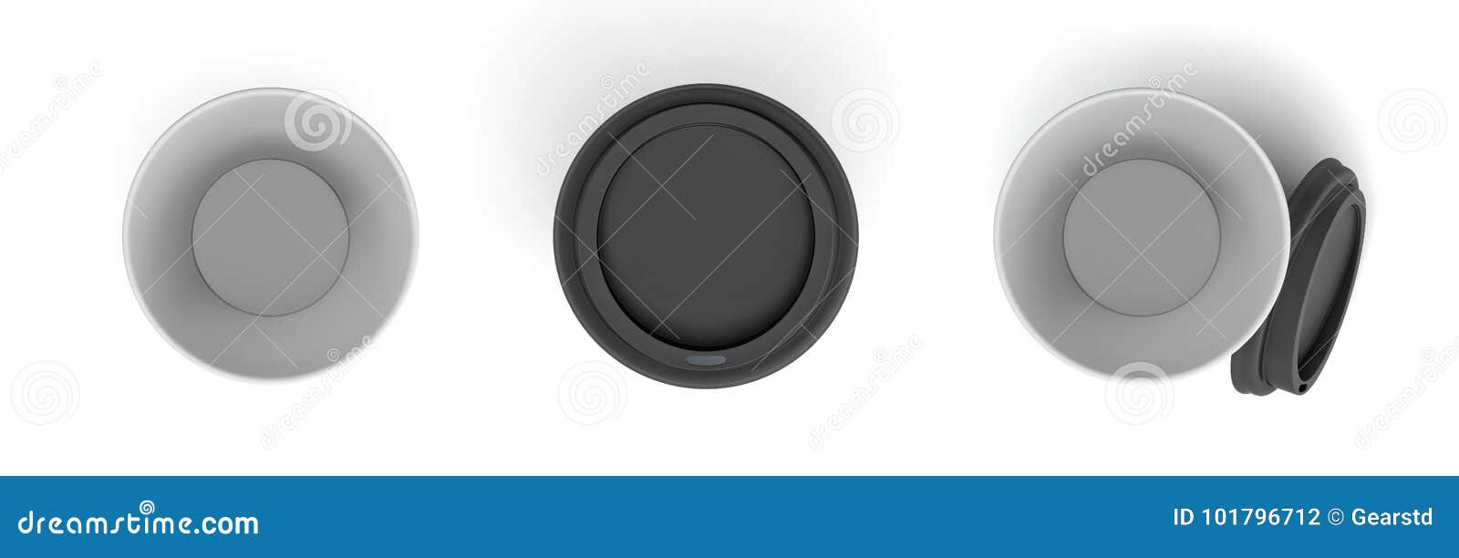 3d Rendering of Three Empty Coffee Cups with Open, Closed and Leaning ...