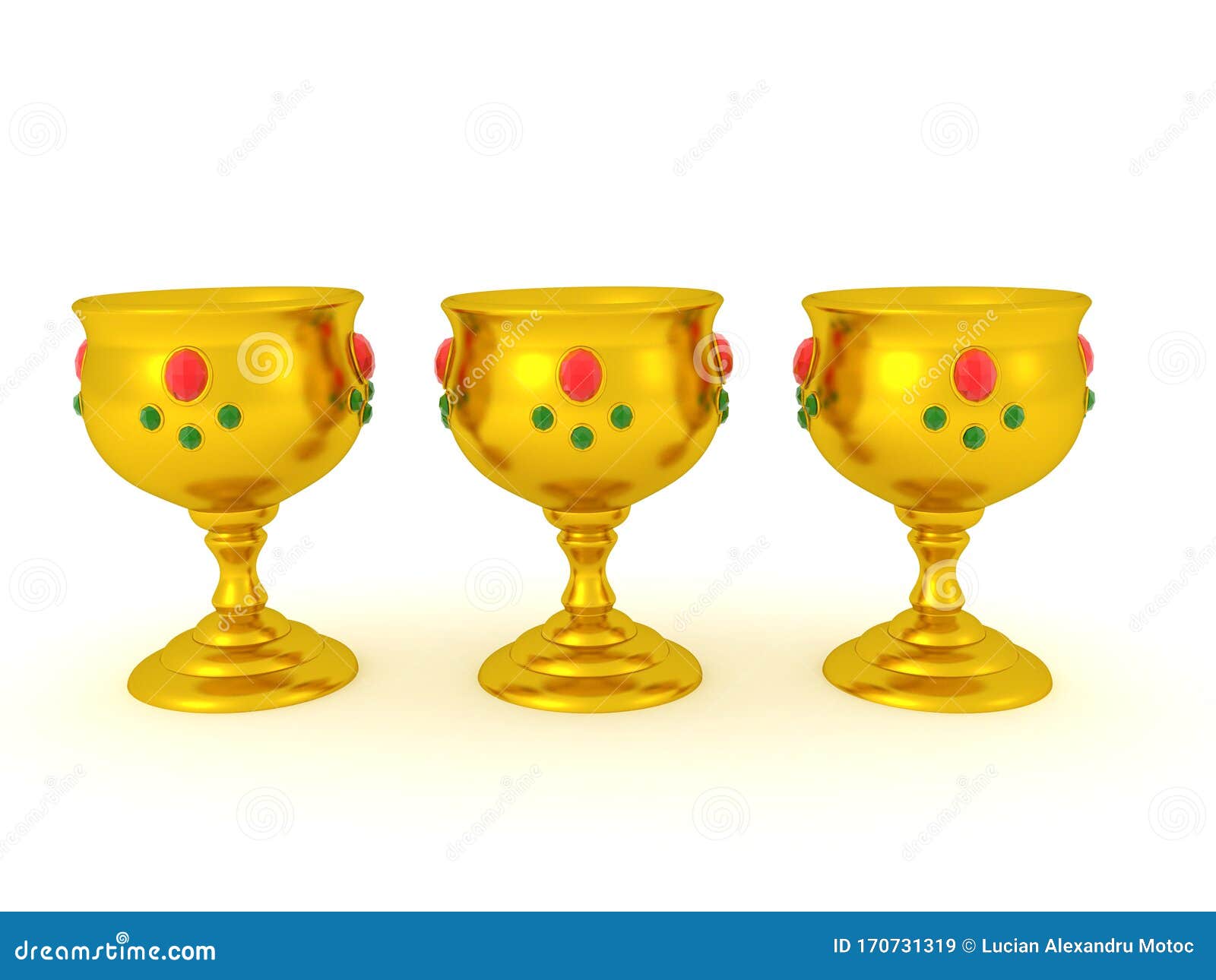 3D Rendering of Three Golden Goblets Stock Illustration - Illustration ...