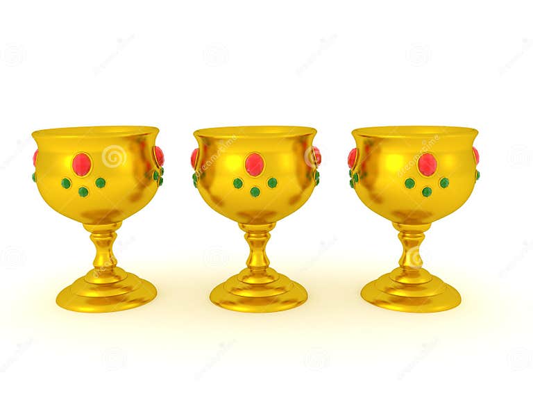 3D Rendering of Three Golden Goblets Stock Illustration - Illustration ...