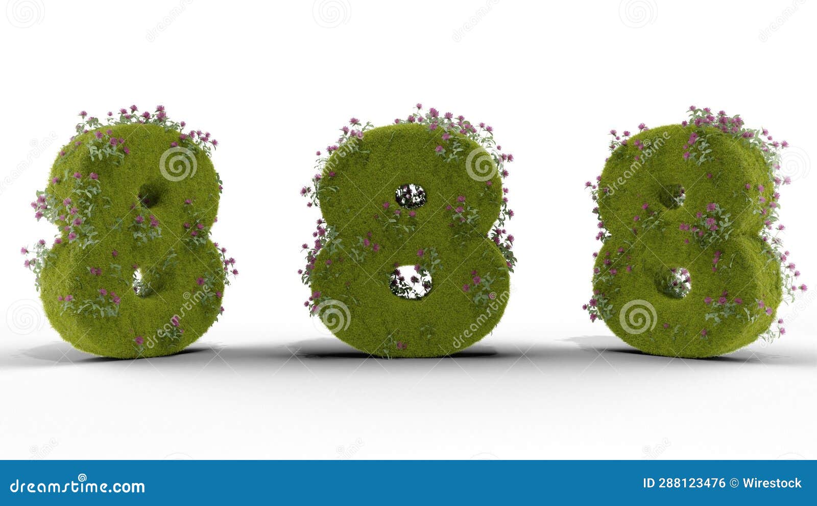 3D Rendering of Three Green Numbers Eight, Decorated with Grass and ...