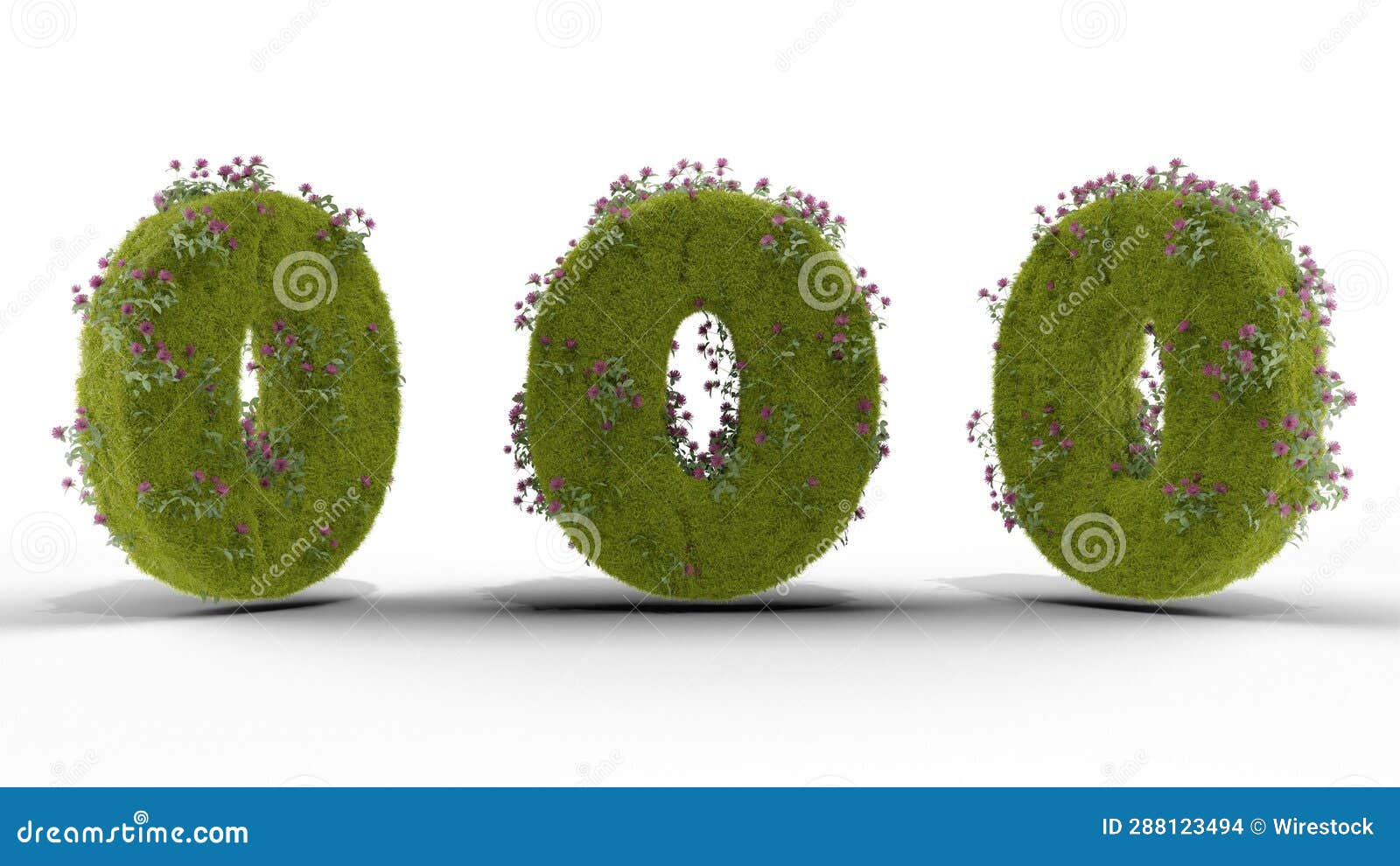 3D Rendering of Three Green Numbers Zero, Decorated with Grass and ...
