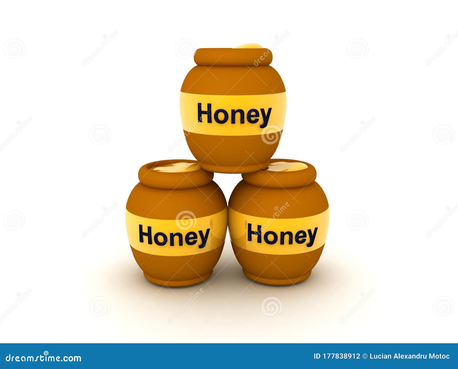 3D Rendering of Three Jars of Honey Stock Illustration - Illustration ...