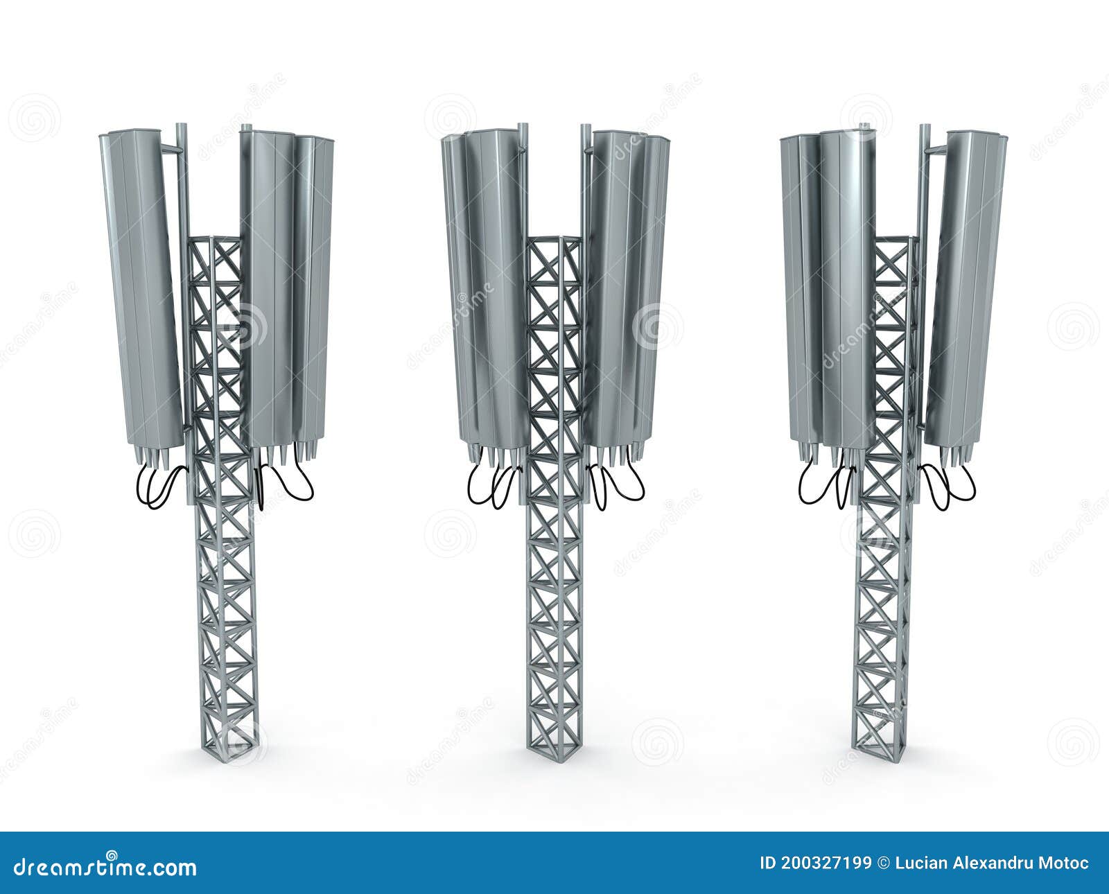 3D Rendering of Three Mobile Network Towers Stock Illustration ...