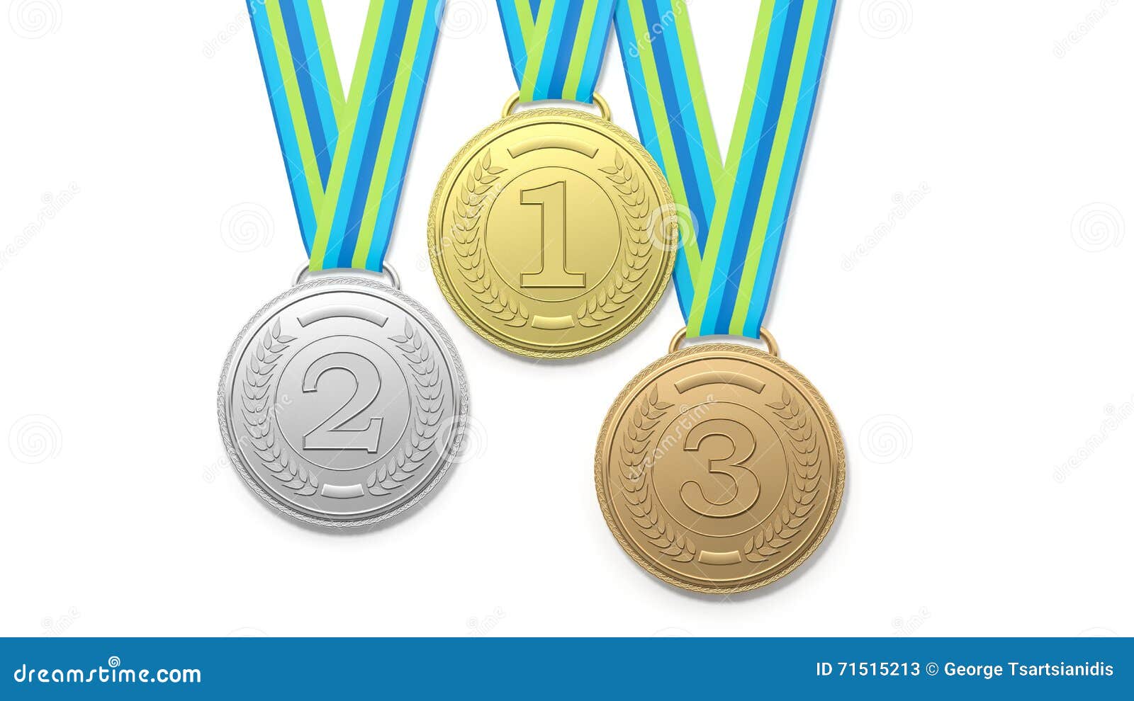3D Rendering of Three Prize Medals on White Background Stock ...