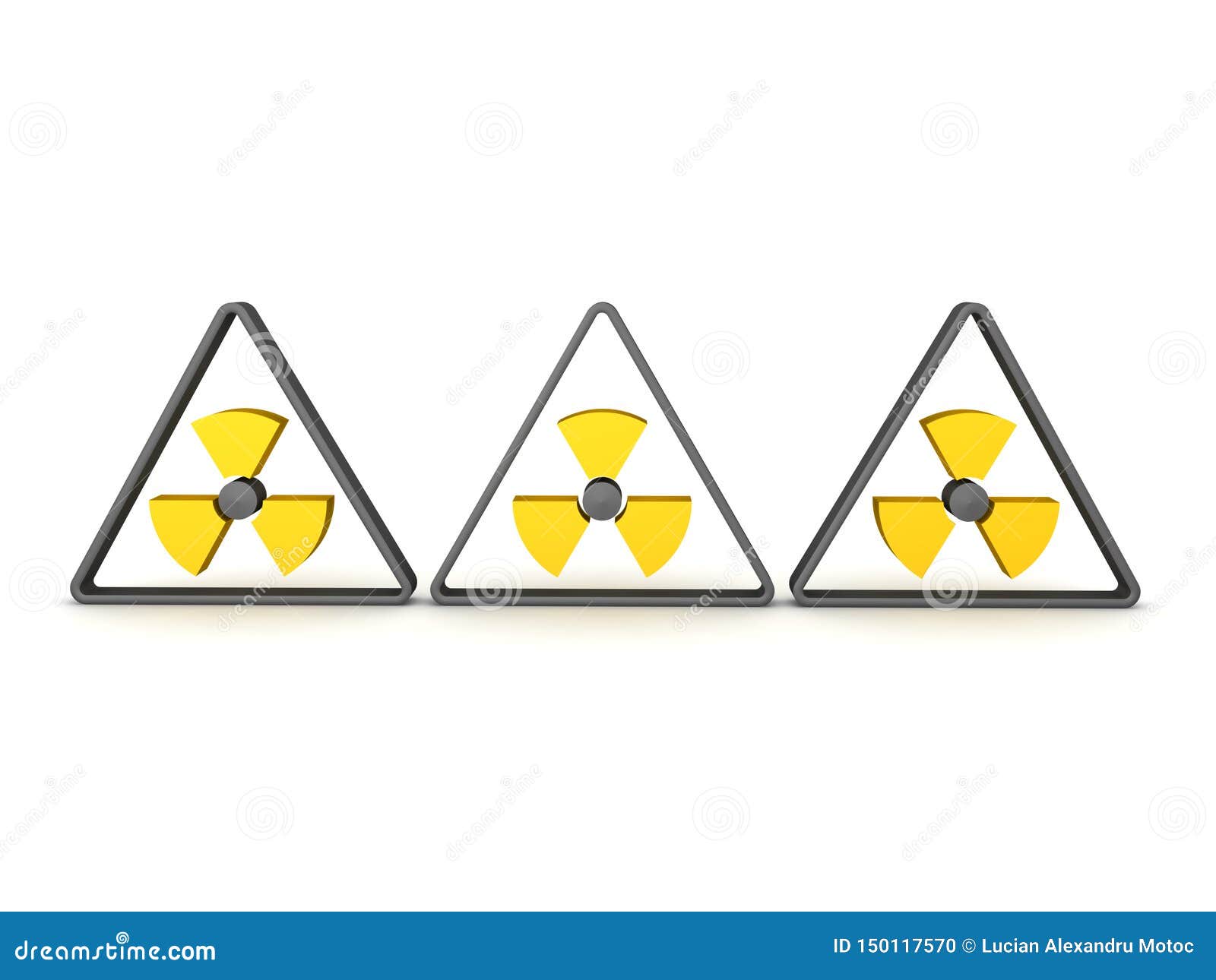 3D Rendering of Three Radioactive Symbols Stock Illustration ...