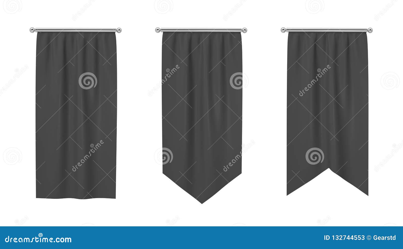 3d Rendering of Three Rectangular Black Flags Hanging Vertically on a ...