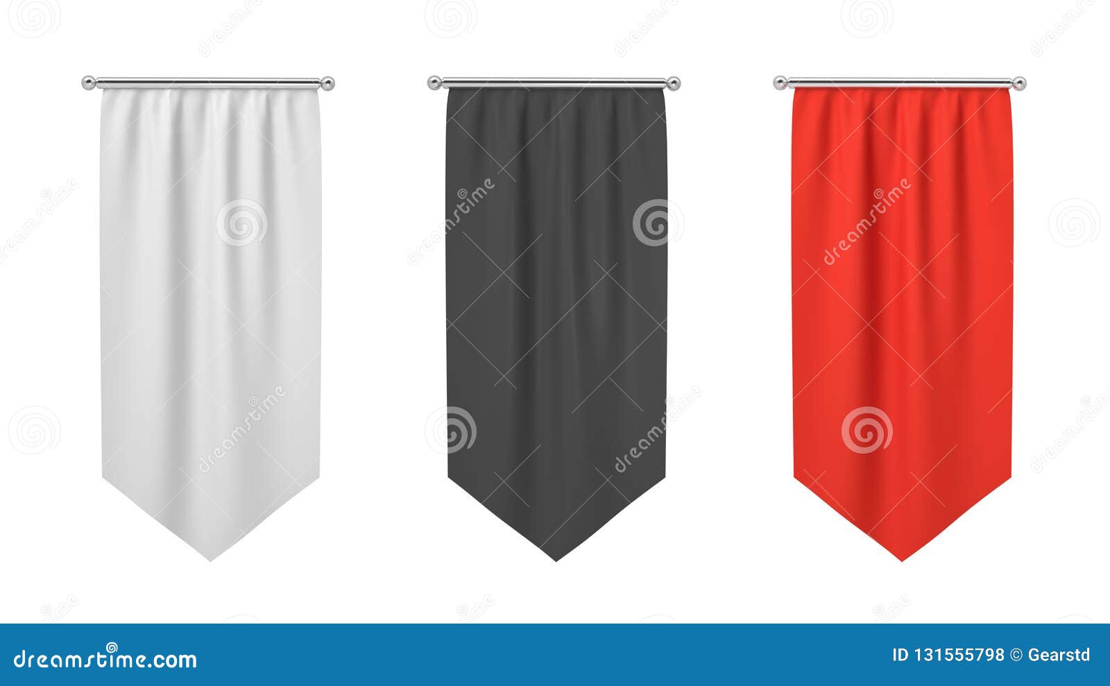 3d Rendering of Three Rectangular Black, White and Red Flags Hanging ...