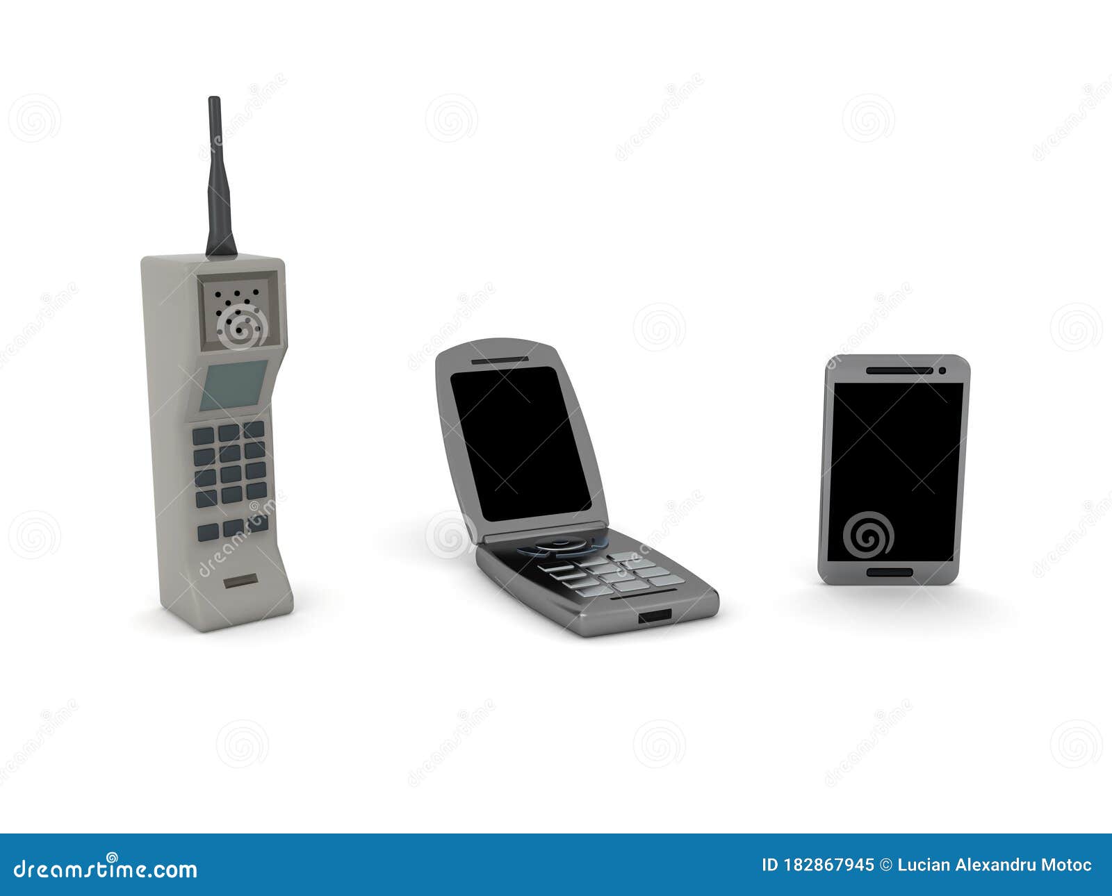 3D Rendering of Three Types of Cell Phones Stock Illustration ...
