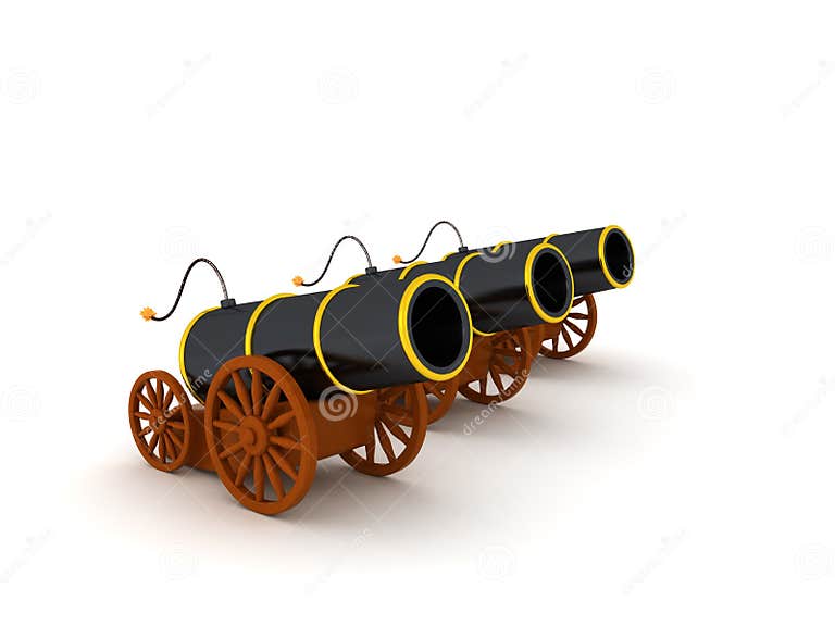 3D Rendering of Three Vintage Cannons Stock Illustration - Illustration ...