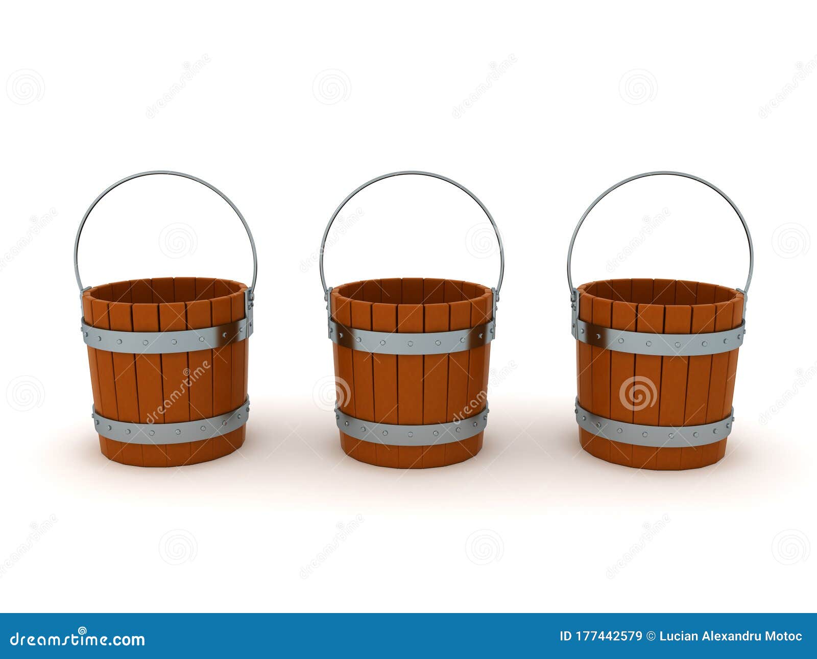3D Rendering of Three Wooden Buckets Stock Illustration - Illustration ...
