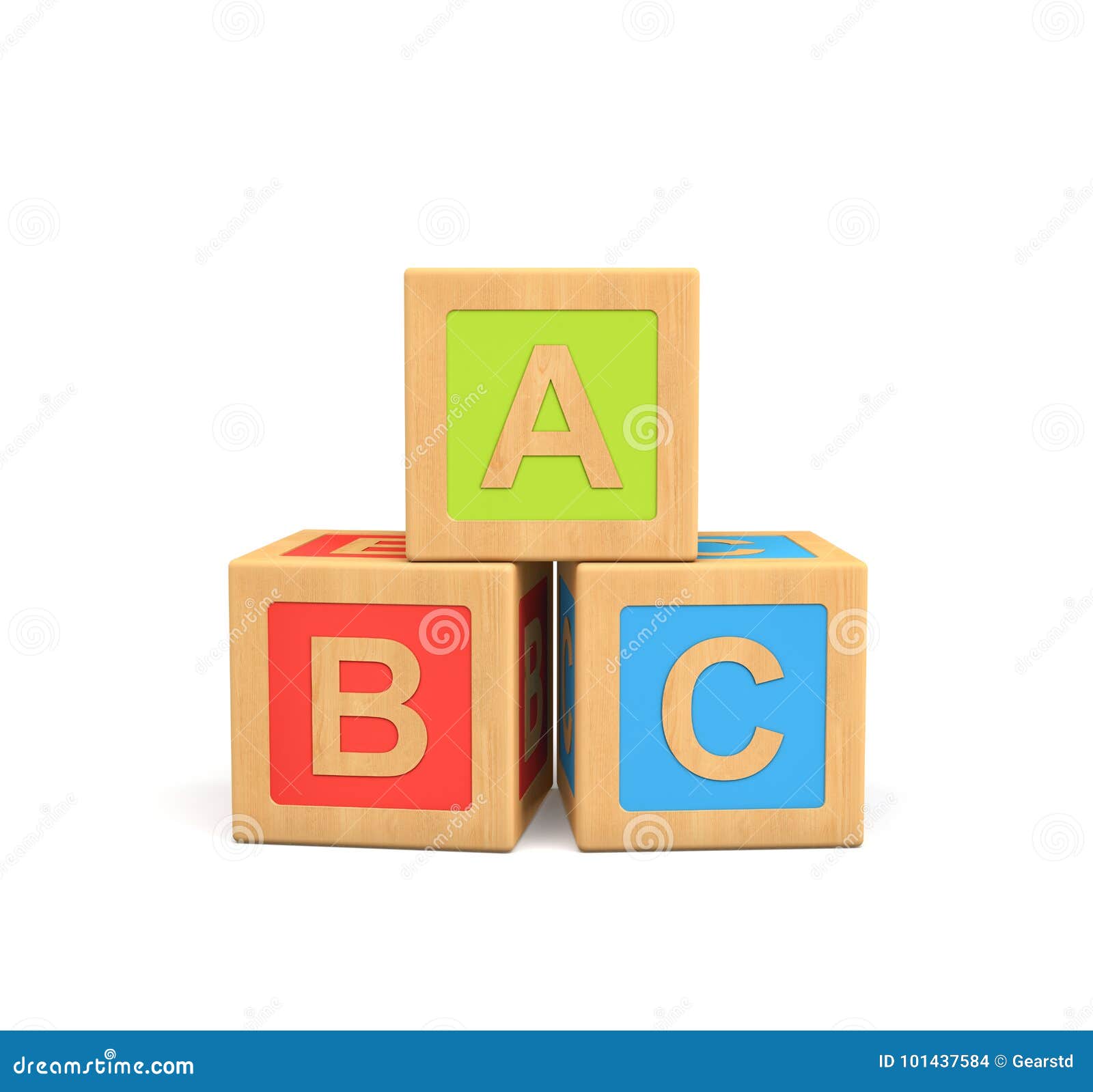 3d Rendering of Three Wooden Toy Cubes with ABC Lettering Stock ...