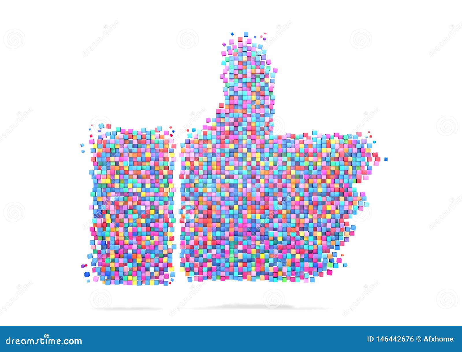 3D Rendering Thumbs Up Icon Colorful Cube Pixel, Isolated on White ...