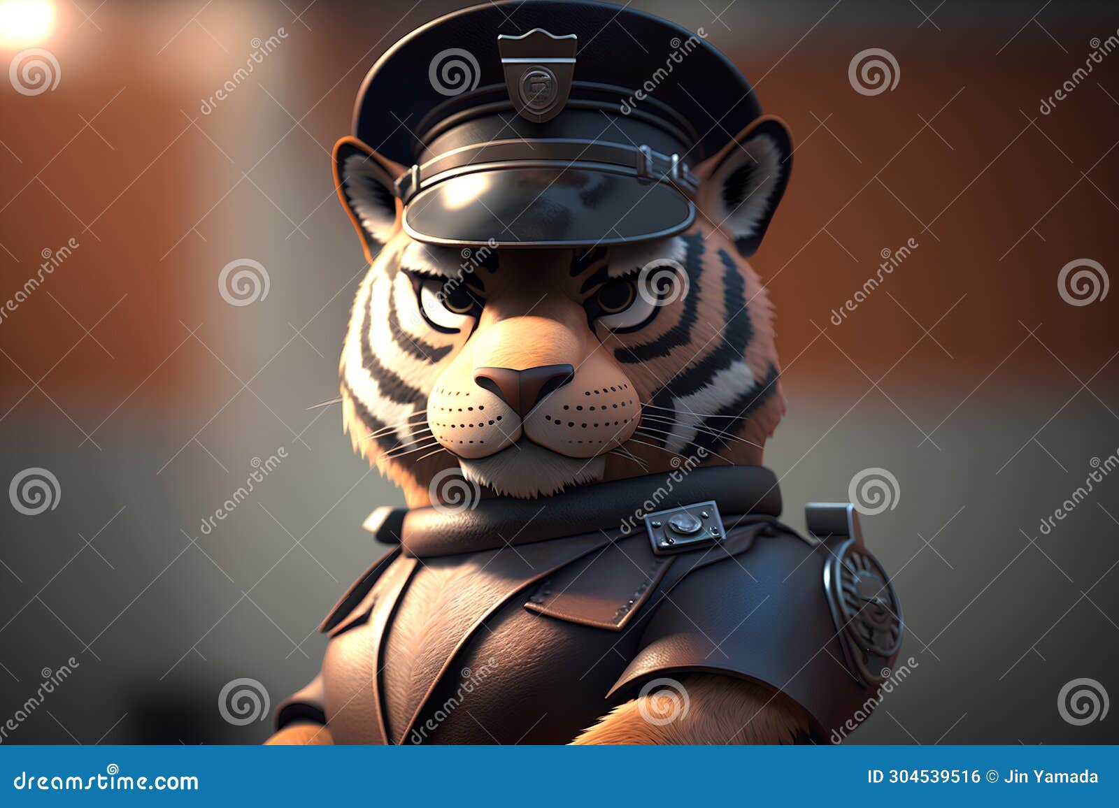 3D Rendering of a Tiger Dressed As a Police Officer with a Cap Stock ...