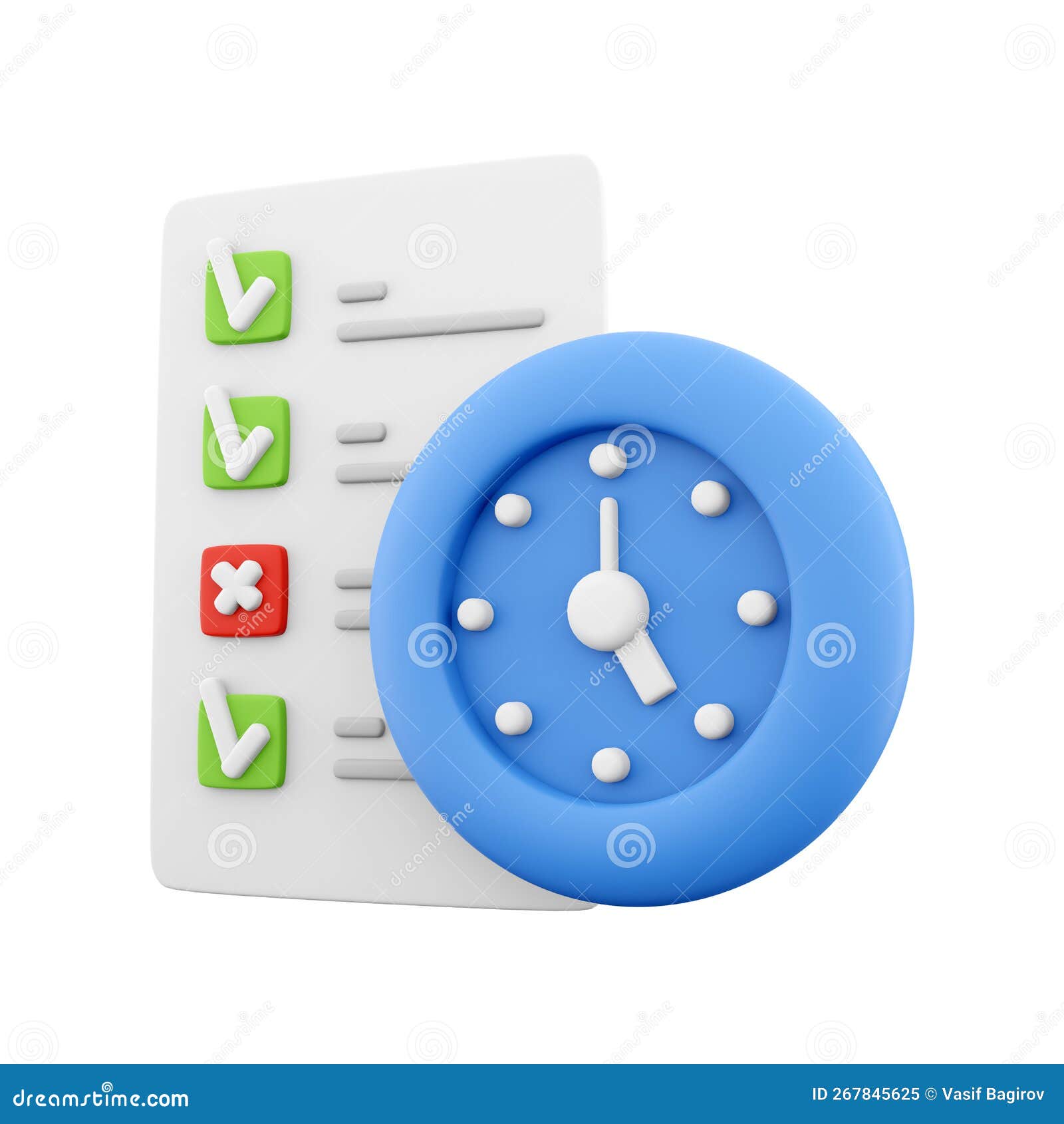 3d Rendering Timing Concept With Clock And Check List On Clipboard Icon ...