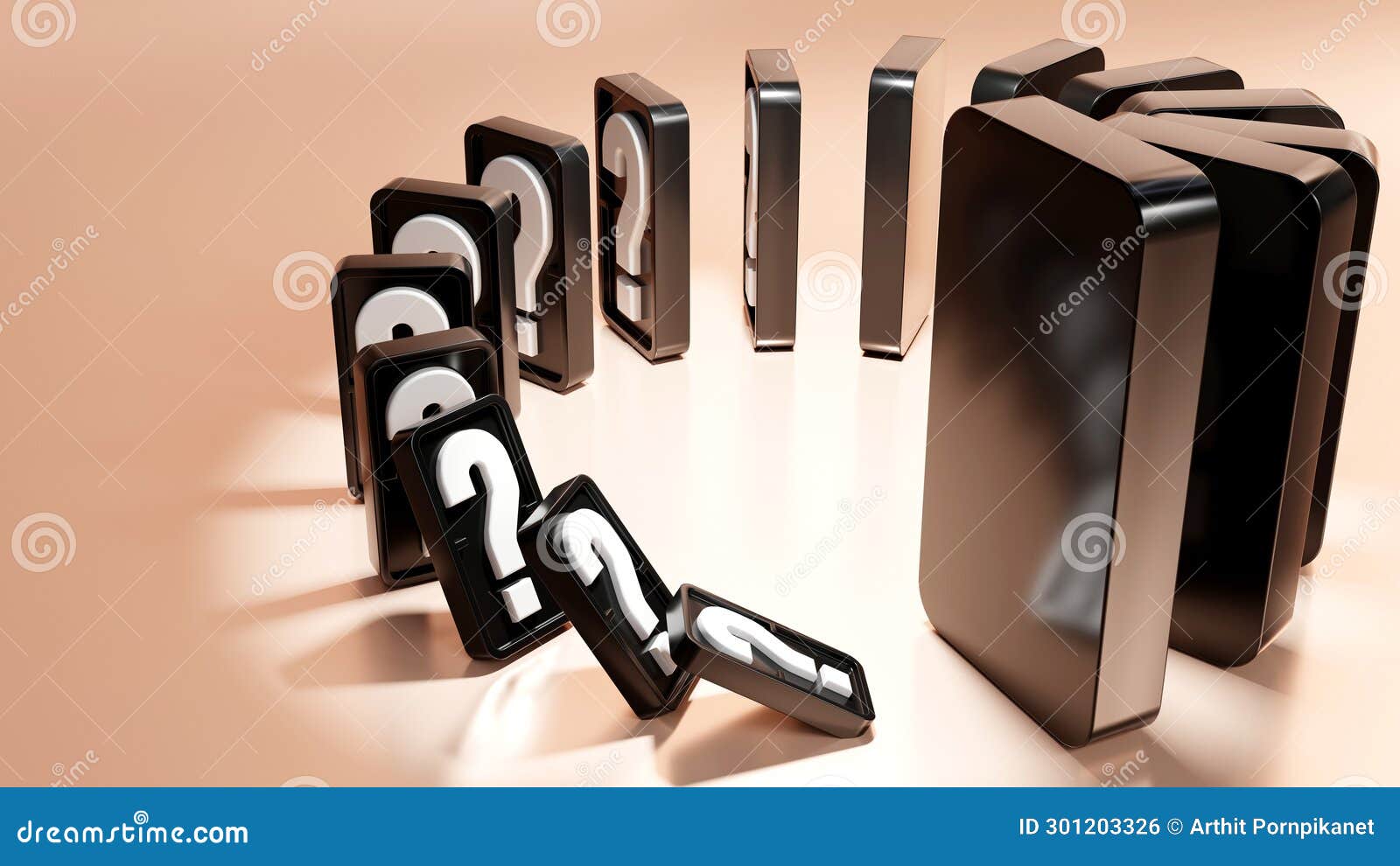 3D Rendering of Tiny Dominoes with a Question Mark Collapse To Make a ...