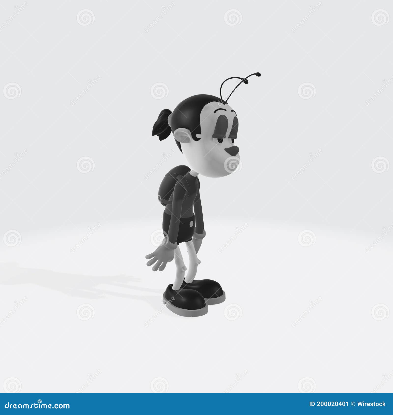 3D Rendering of a Tired-looking Lazy Cartoon Character with Antennas on ...